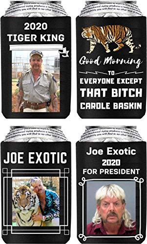 Joe Exotic For President 2020 The Tiger King | 4 PCS Carole Baskin Beer Coolers For Cans | Funny Beer Can Cooler Holders