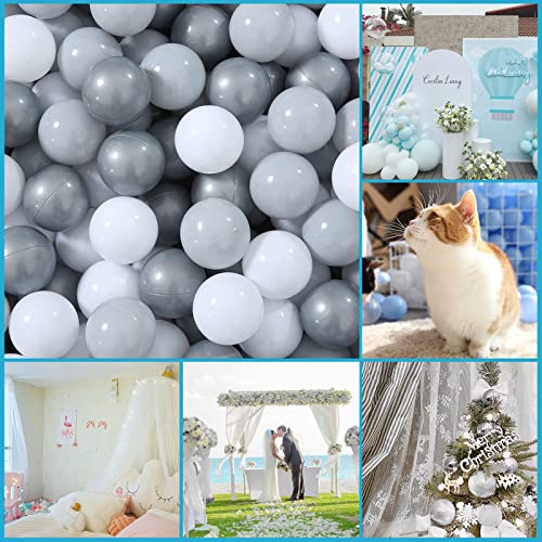 GOGOSO Ball Pit Balls - Plastic Play Pit Balls Crawl Ball with Color Grey, Light Grey, White for Baby Kids Playpen Pool, 2.2 Inch, 100 pcs