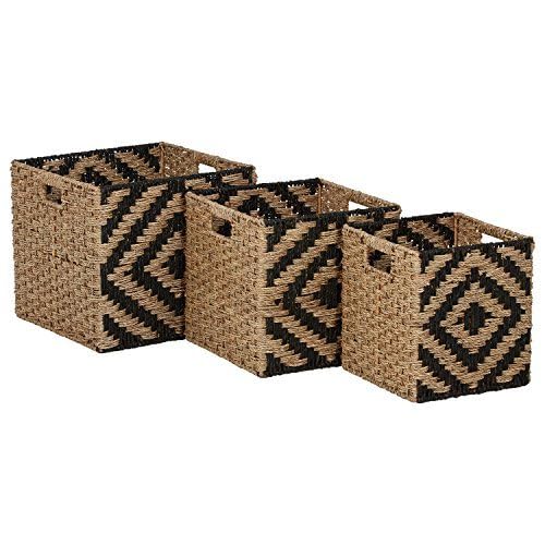 Amazon Brand â Rivet Modern Woven Seagrass Storage Organizer Basket Set - 3-Pack, Natural & Black