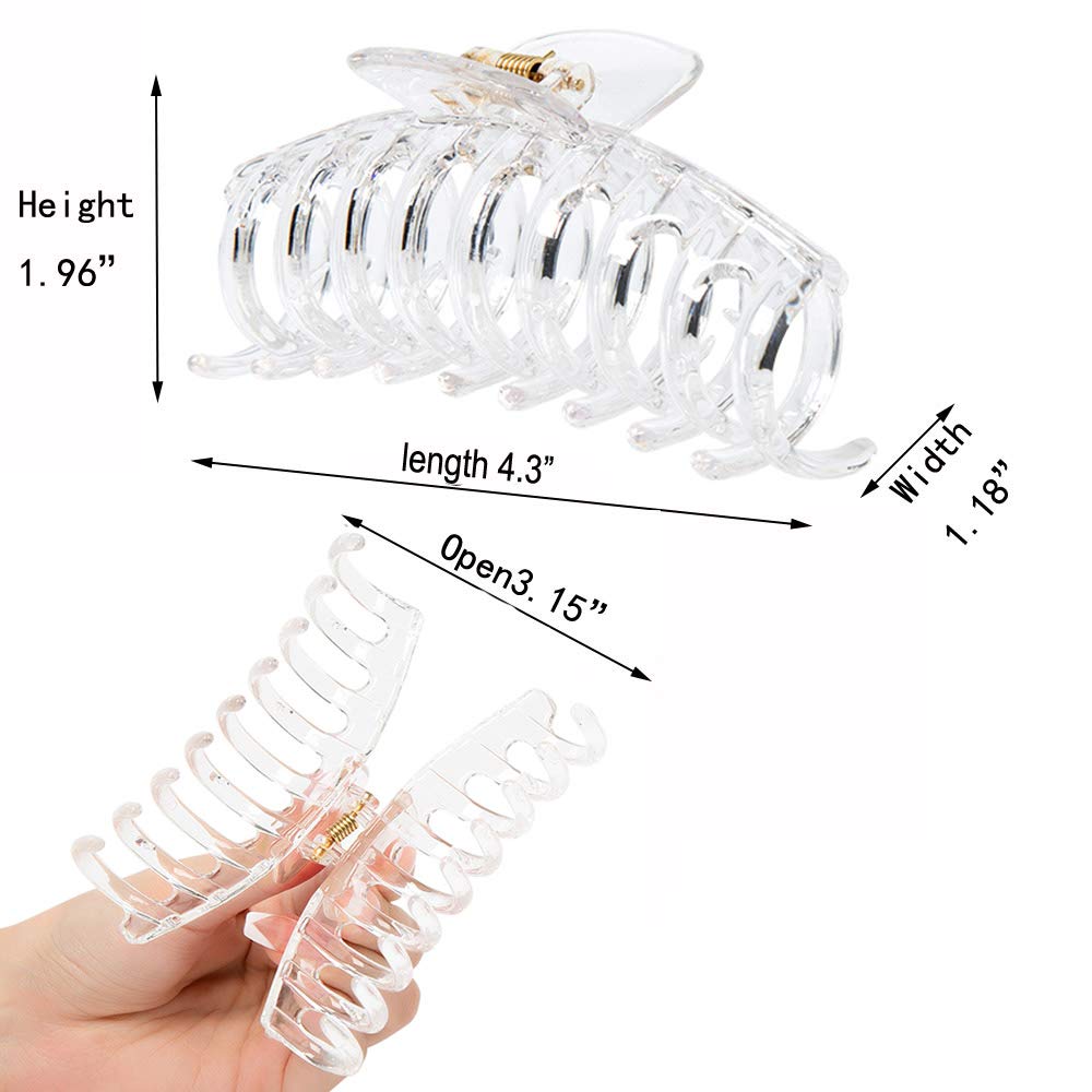 Kitiin Clear Claw Clips for Thick/Fine/Thin Hair, Strong Holding Large Jaw Polycarbonate Clips for Women (3 pcs)