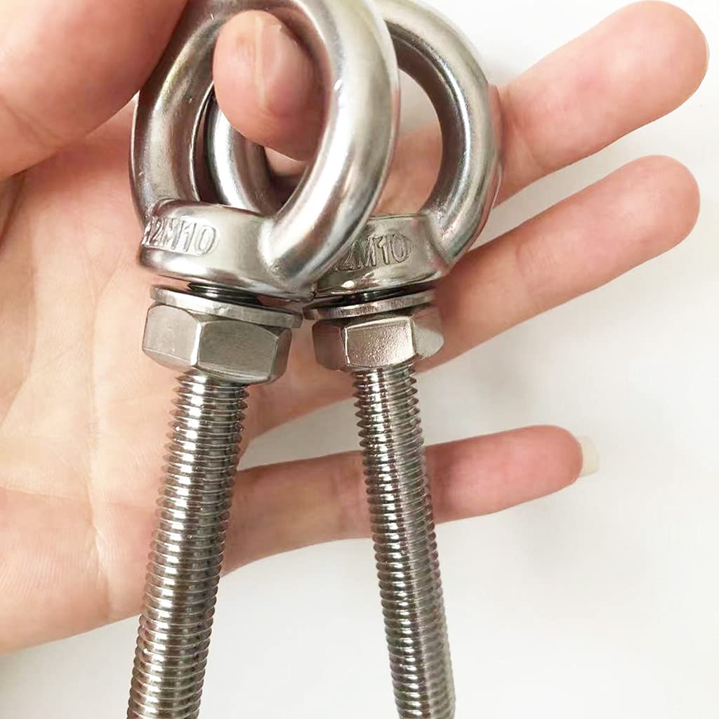 HYXXYY Stainless Steel Eye Bolt, 2pack M10 Shoulder Eye Bolts 3/8" X 2.75"with Nuts and Washer Thread Lifting Ring Eyebolt