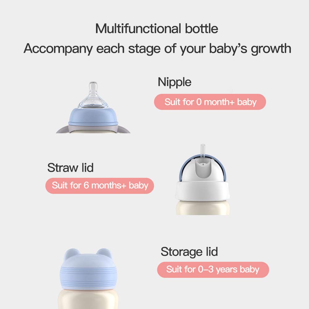 POTATO Baby Thermos Cup Water Bottle for Kids Stainless Steel Sippy Cup with 3 Kinds of Lids,Keeps Cold for 8 Hours 8 oz, Blue