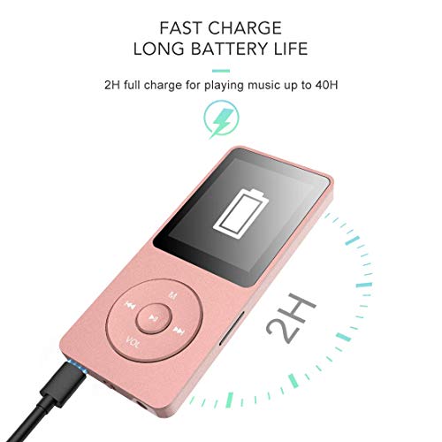 AGPTEK A02 MP3 Player with Bluetooth 5.3, 1.8 inch Screen Portable Music Player with Speaker, FM Radio, Voice Recorder, Supports Expanded Up to 128GB(Rose Gold, 8GB)