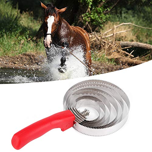 Gojiny 6 Ring Curry Comb Reversible Metal Horse Curry Comb Stainless Steel Dog Spring Curry Comb with Comfortable Grip for Grooming Shedding Horse Sheep and Pet