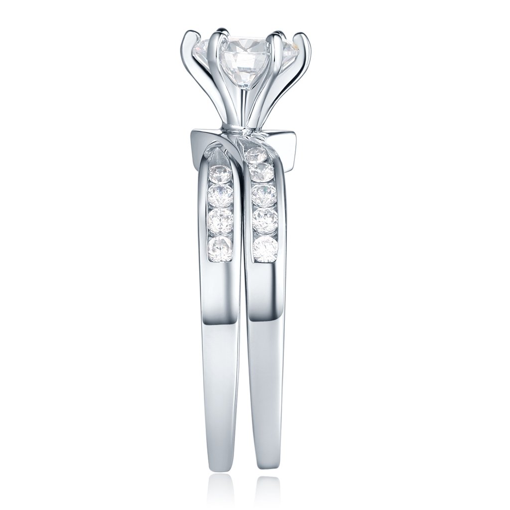 14k White Gold Solid Wedding Engagement Ring and Wedding Band 2 Piece Sets - Size 7