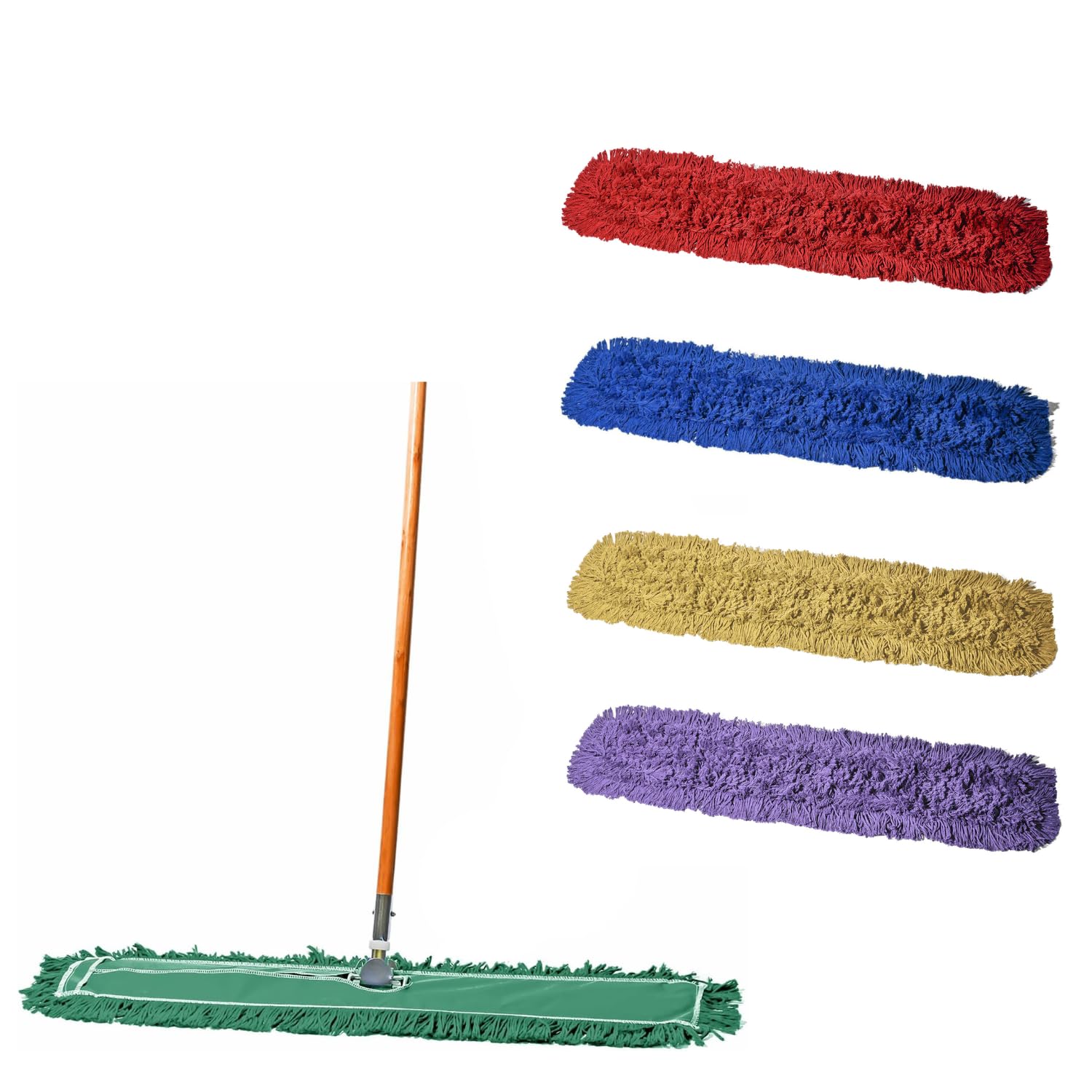 36 Inch Green Dust Mop with Wood Handle and 36 Inch Dust Mop Refill Bundle - 1 Mop Set and 4 Refills