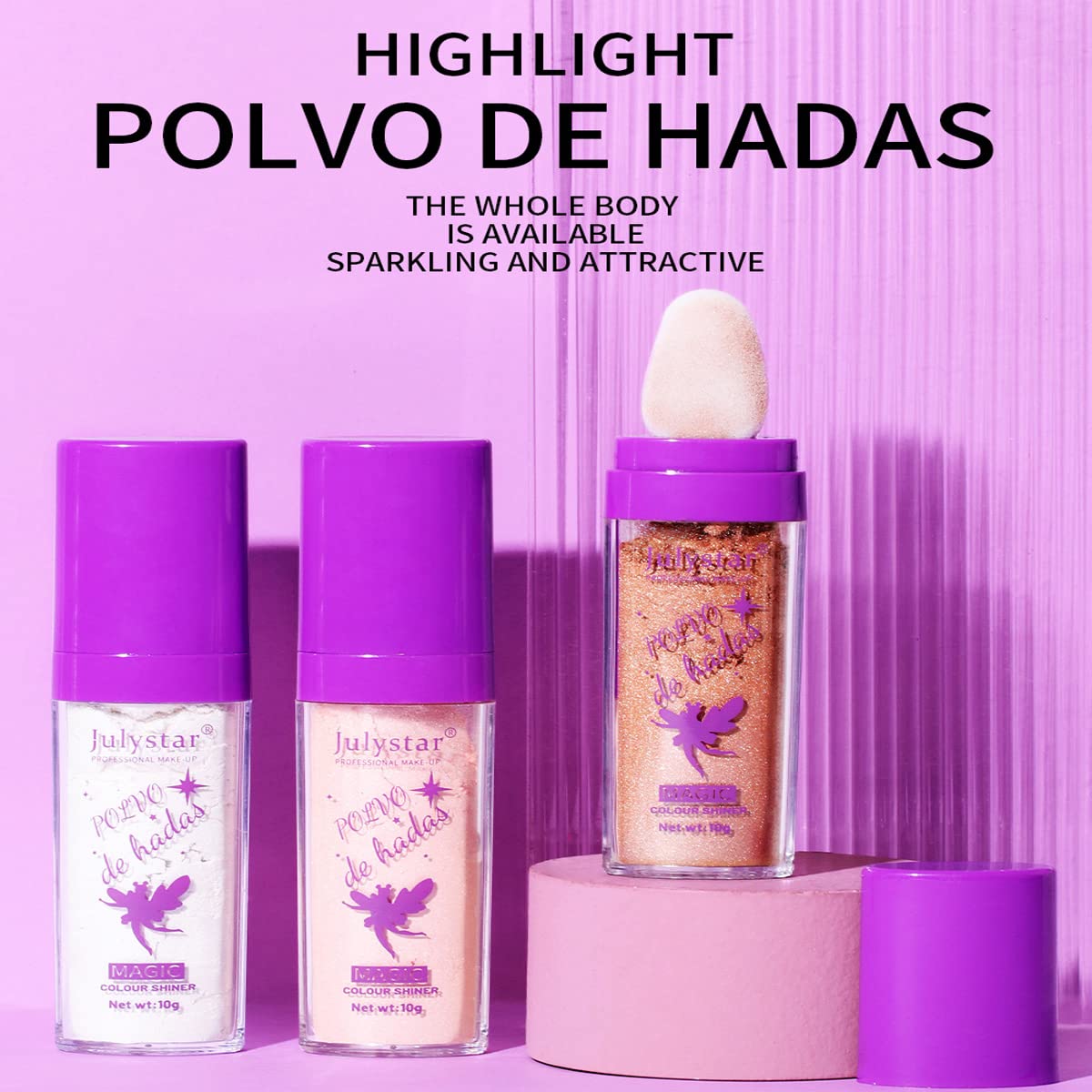 3 Pack Polvo De Hadas Highlighter Makeup Powder,Body and Face Glitter Powder Makeup,the Natural Three-Dimensional Patting Powder Highlighter Stick (White Moonbeam+Fairy Pink+Golden Brown)
