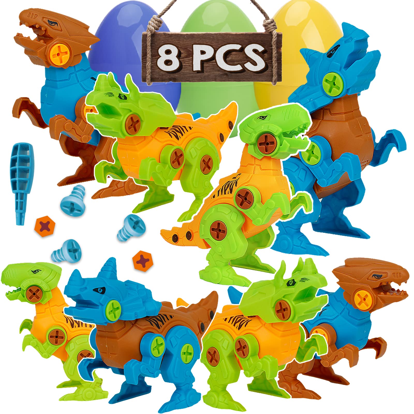 8 Pack Take Apart STEM Dinosaur Toys for Kids 3-5 Prefilled Dinosaur Eggs Learning Educational Building Construction Set for Toddlers Boys Girls Age 3 4 5 6 7 8 Year Old Birthday Gifts