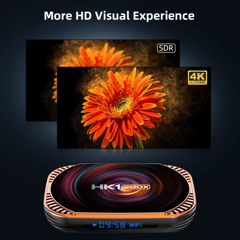 Android 11.0 TV Box 4GB RAM 64GB ROM TV Box HK1 Box X4 Amlogic S905X4 64-bit Quad Core with Dual Wi-Fi 2.4G/5.0G, BT 4.0/ 3D Ultra HD 8K/ H.265/ 1000M LAN/USB 3.0 Smart TV Box