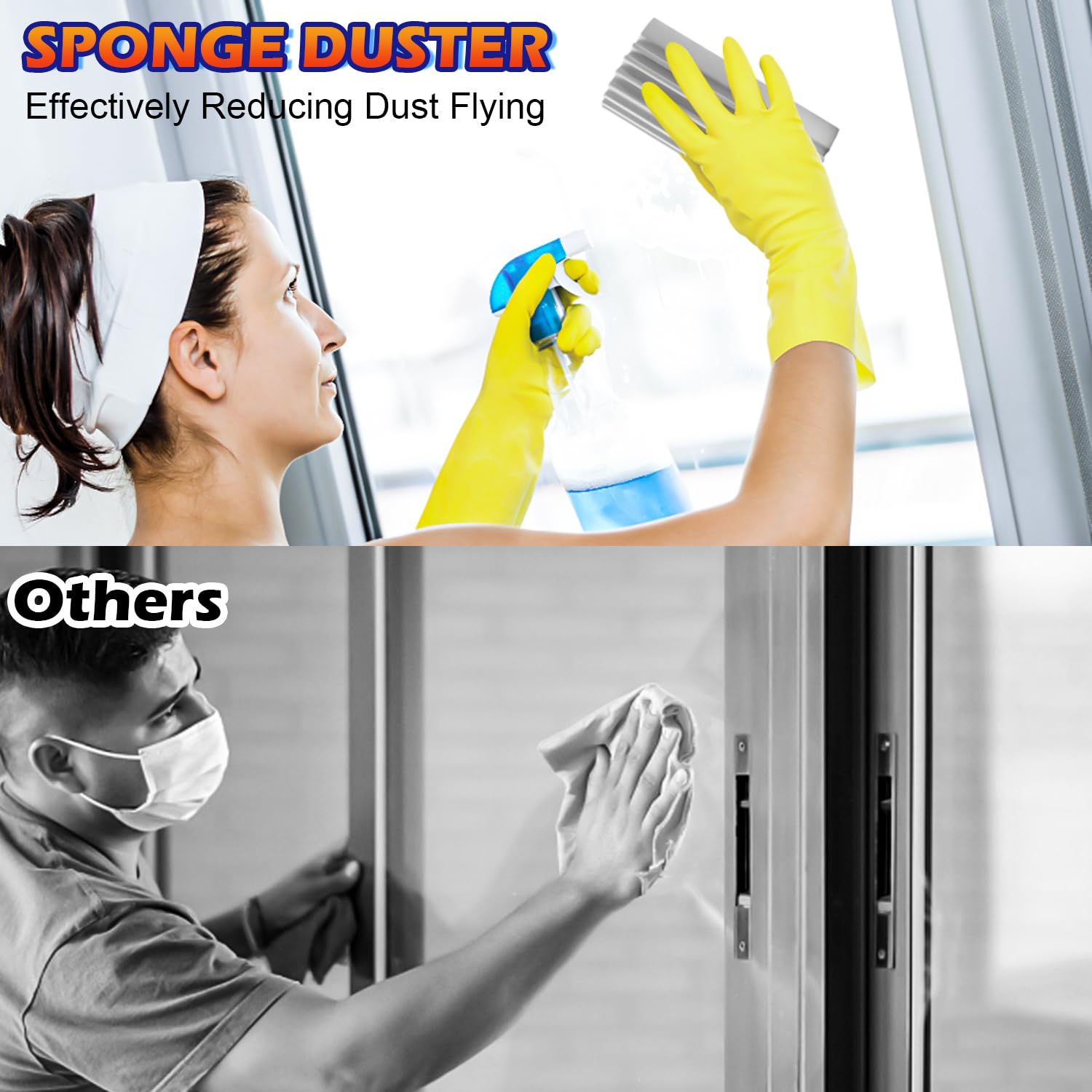 12-Pack Damp Clean Sponge Duster,Magic Sponge Eraser for Household Cleaning,No Dust Flying.Reusable Dusters Cleaning Supplies for Housekeeping,Blinds,Baseboards,Window Track,Glass,Vents.
