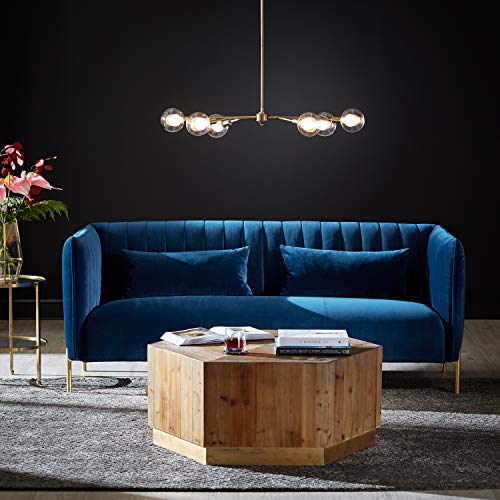 Amazon Brand β Rivet Frederick Mid-Century Channel Tufted Velvet Sofa Couch, 77.5"W, Navy Blue