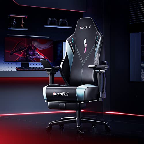 AutoFull M6 RGB Gaming Chair Ergonomic Office Chair with 6D Adjustable Armrests and Built-in Adjustable Lumbar Support PU Leather PC Chair for Adults with Footrest,Black