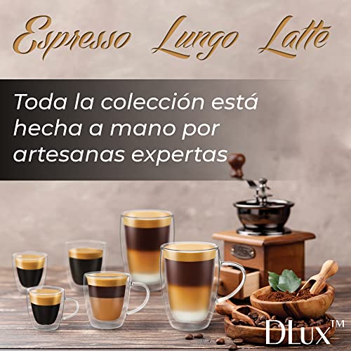 DLux Espresso Coffee Cups 3oz, Double Wall, Clear Glass Set of 2 Glasses, Insulated Borosilicate Glassware Tea Cup Mug