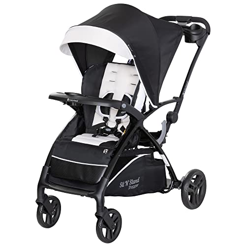Baby Trend Sit N' Stand 5-in-1 Collapsible Shopper Stroller with Canopy, Visor, Extendable Storage Basket, Phone Tray, and 2 Cup Holders, Modern Khaki