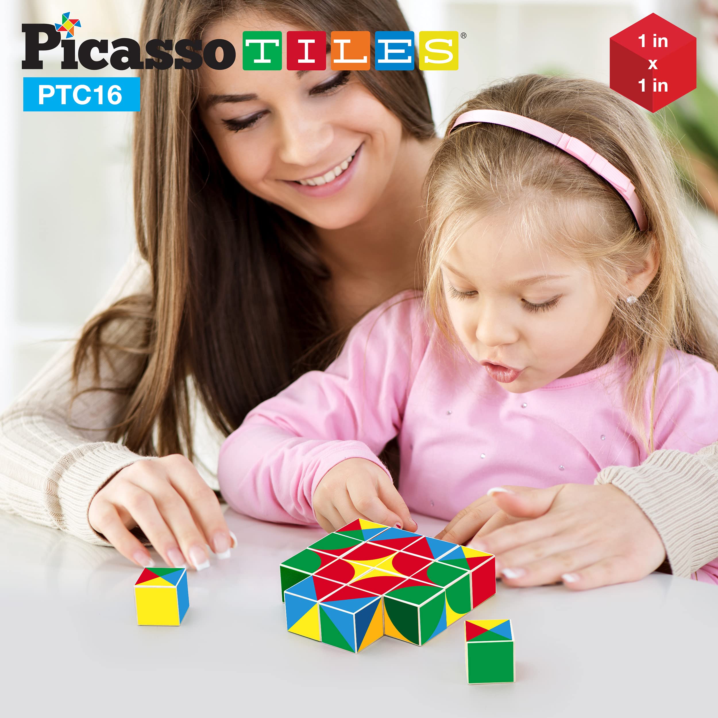 PicassoTiles 1" Infinite Magnetic Puzzle Game Magic Pixy Cube Puzzles Brain Teaser Set w/Free Ideabook Kids Toy Magnet Pattern Block Matching Card Challenge Toys Inspiration STEM Learning PTC16