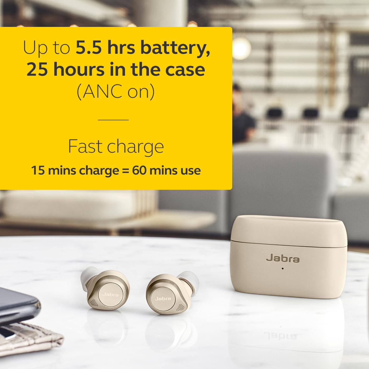 Jabra Elite 85t True Wireless Bluetooth Earbuds, Gold Beige – Advanced Noise-Cancelling Earbuds with Charging Case for Calls & Music – Wireless Earbuds with Superior Sound & Premium Comfort, 12