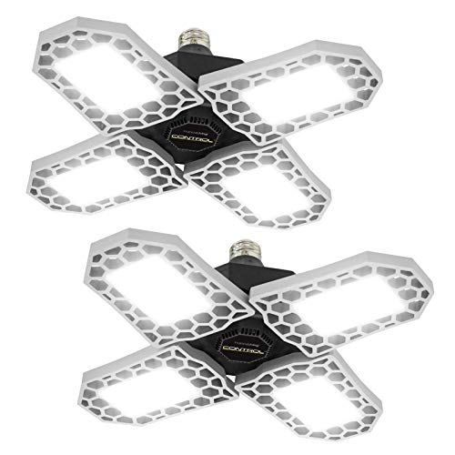 2 Pack LED Garage Lights, 145W 16500 Lumens Deformable Garage Ceiling Lighting, 6000K Daylight with Four Leaf Garage Ceiling Light Fixture E26/E27 LED Shop Light for Barn Basement Workshop Warehouse