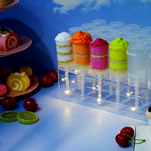 30 Hole Push Pop Cake Stand and 30 Packs Push up Cake Pop Shooter Plastic Pop Containers Cake Pop Holder with LED Lights for Halloween Wedding Candy Ice Cream Dessert Display (Square)