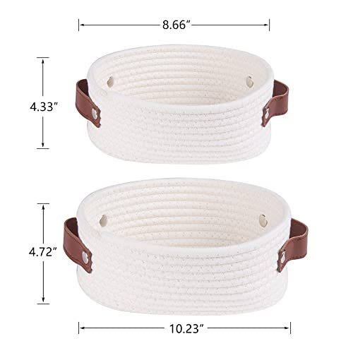 Small Basket for Organizing Small Cotton Rope Woven Storage Bins Dog Toy Bin Mini Rope Basket Small Organizer Bins Little Basket with Handle for Kids Baby Cloth Christmas Gift Empty, XS White 2 Pack