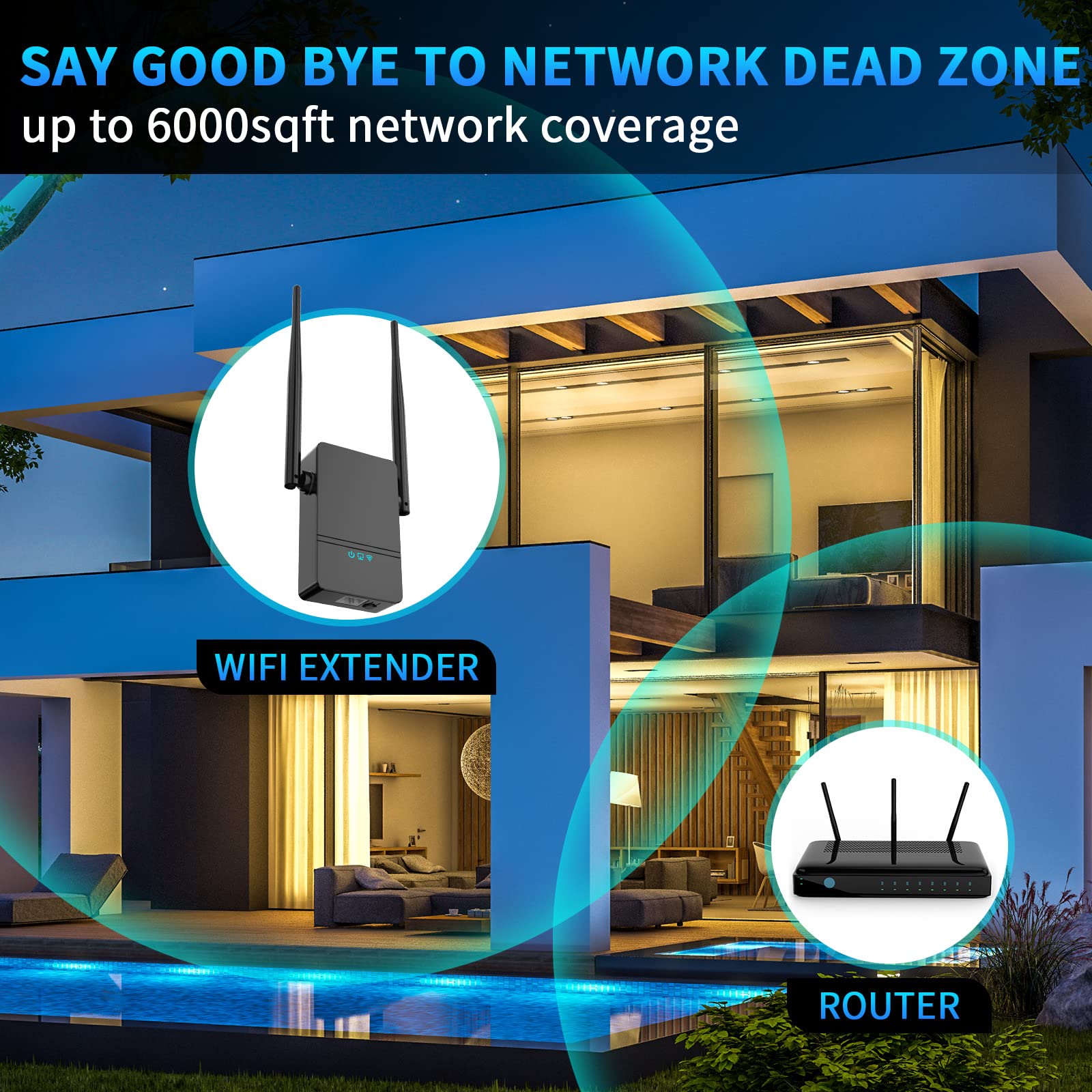 2022 Newest WiFi Extender Signal Booster for Home up to 8000sq.ft and 41 Devices,Internet Repater with Ethernet Port, Wireless Amplifier Long Range Coverage, 1 Tap Setup, Supports Access Point Mode…