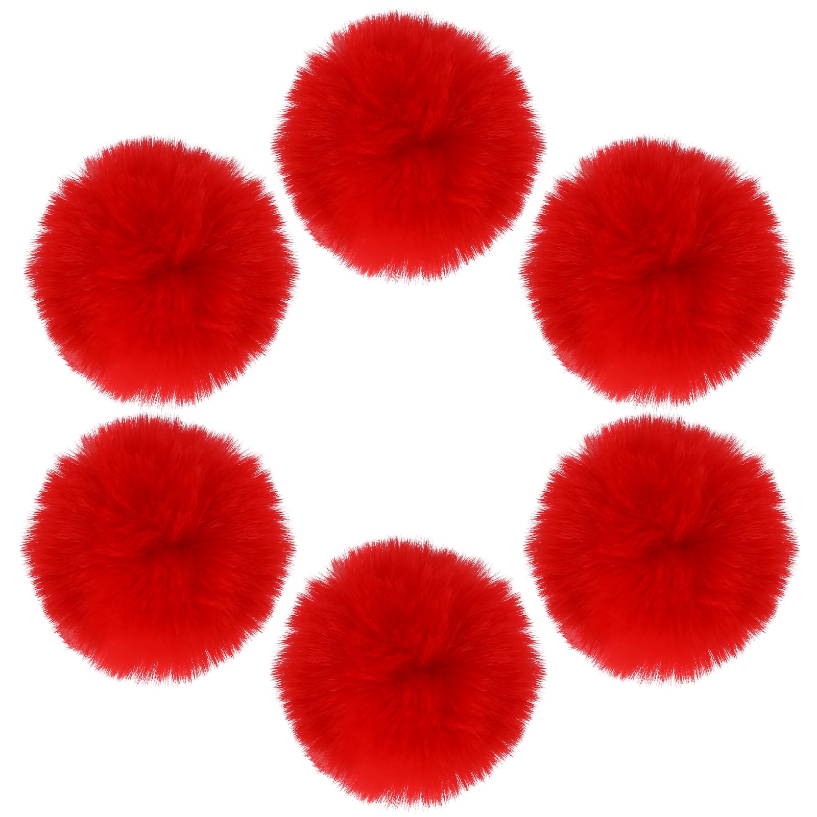6 Pcs Red Pom Poms Faux Fur Pom Pom Balls Round Fluffy Pompoms for Crafts with Tiny Cord for Hat Shoes Garment Hair Pins Earrings Necklace Charm Christmas Valentine's Day Wedding Accessories