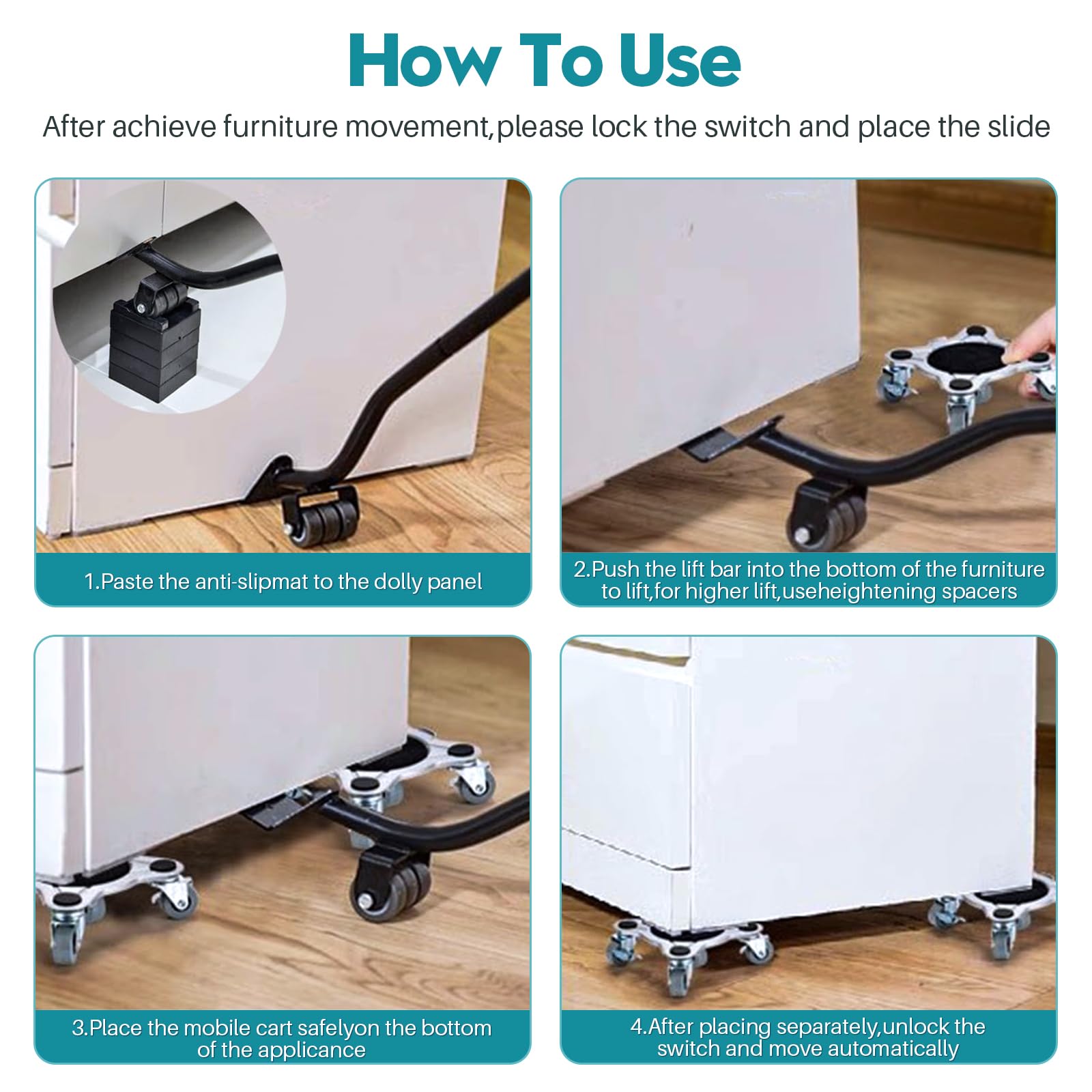 2024 Upgraded Heavy Furniture Movers with Brake Holding 3086LBS Load capcity with 5 Wheels, Silicone Anti Slip Sleeve, 360° Rotation,Sturdy Carbon Steel Panel, Flexible Mobility
