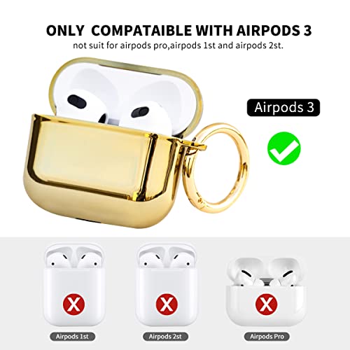 AirPods 3 Case Cover with Keychain,Mirror Plating Silicone Cover Airpods 3 Accessories with Keychain,for Women Men with Apple Airpods 3 Case 2021 (Gold)
