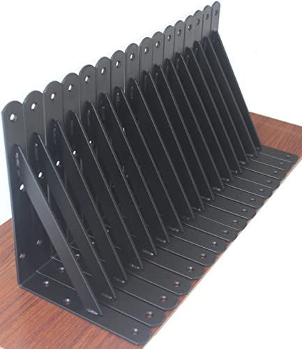 16 Pack L8" x H 6" Black Heavy Duty Shelf Brackets with Screws Metal Shelf Brackets Shelf Support Angle Brackets for Shelves L Brackets Heavy Duty Floating Shelf Brackets