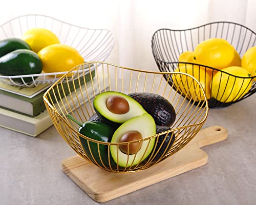 IBWell High Style Curved-Edge Modern Creative Stylish Single Tier Dish,Metal Iron Wire Fruit Vegetables Bread Decorative Stand Serving Bowls Basket Holder (Gold)