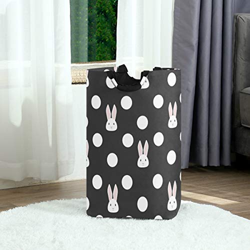 AUUXVA Cute Rabbit Polka Dot Pattern Laundry Basket Collapsible Fabric Laundry Hamper Dirty Bag Storage Baskets Rectangle Folding Washing Clothes Organizer for Bathroom Bedroom Laundry Room 50L