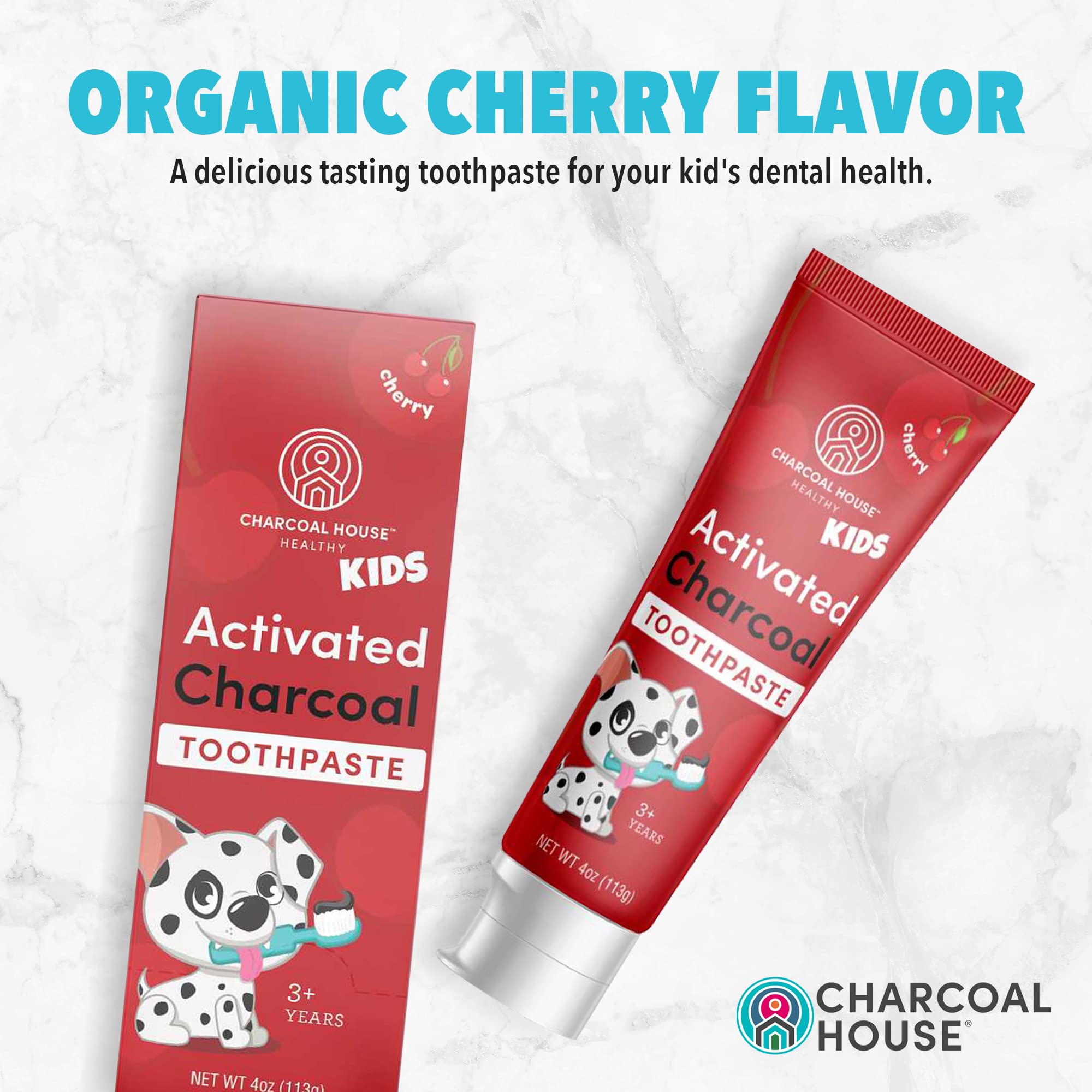 Charcoal House Activated Charcoal Teeth Whitening Toothpaste for Kids | Non-Toxic, Teeth Whitening, Natural Cherry Flavor, Fluoride Free, Natural, Vegan