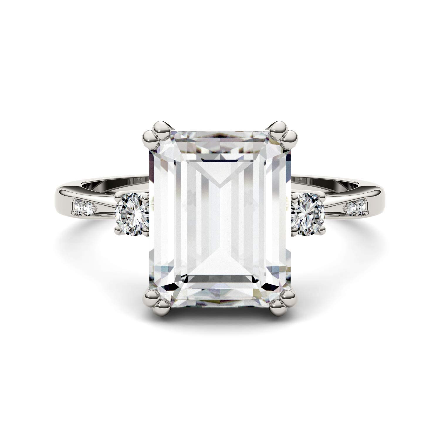 14K White Gold Moissanite by Charles & Colvard 10x8mm Emerald Fashion Ring-size 6 3.69cttw DEW