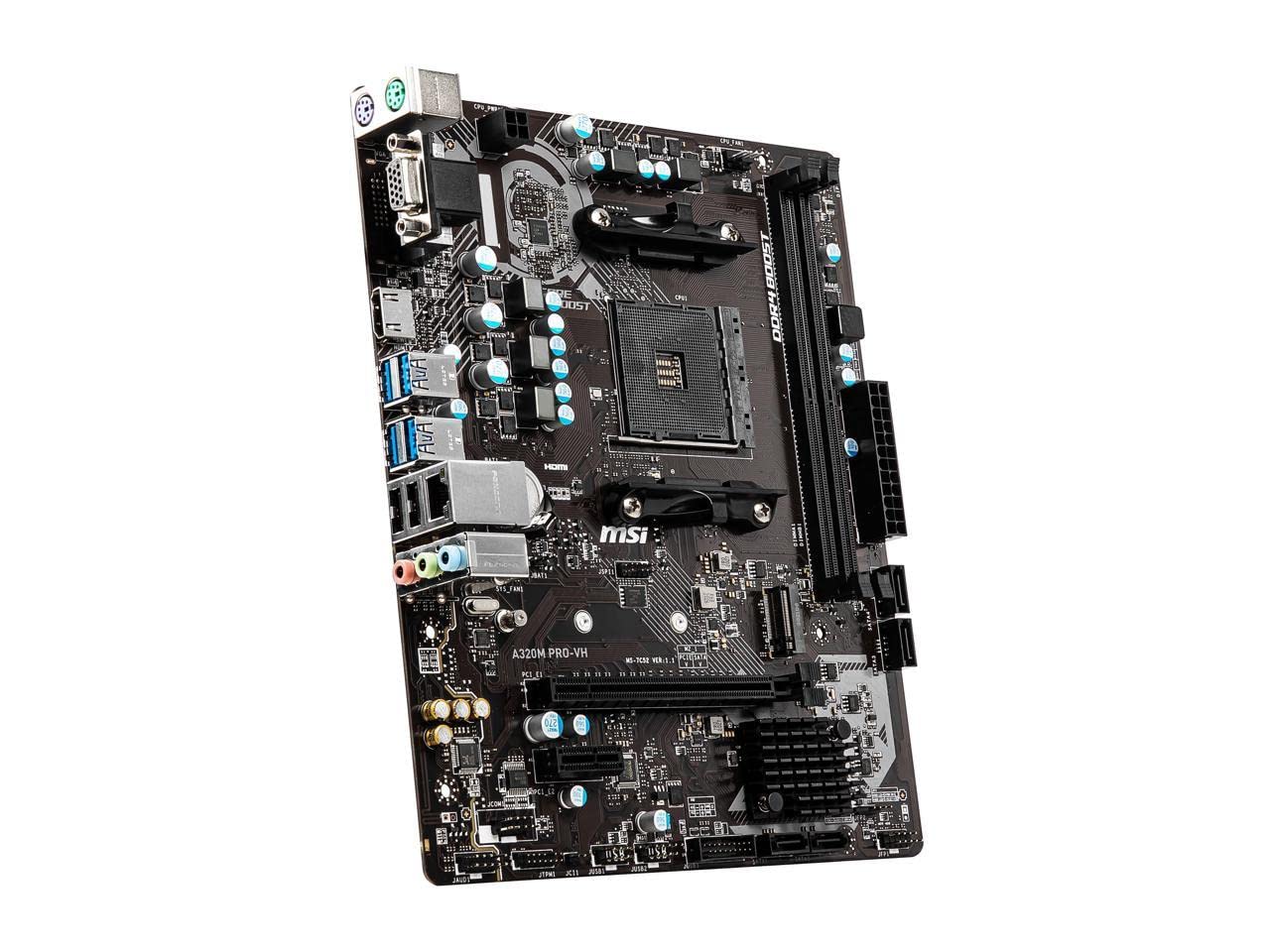 MSI A320M PRO-VH ProSeries Motherboard (AMD AM4, DDR4, PCIe 3.0, SATA 6Gb/s, USB 3.2 Gen 2, M.2 Slot, DVI/HDMI, Micro-ATX)