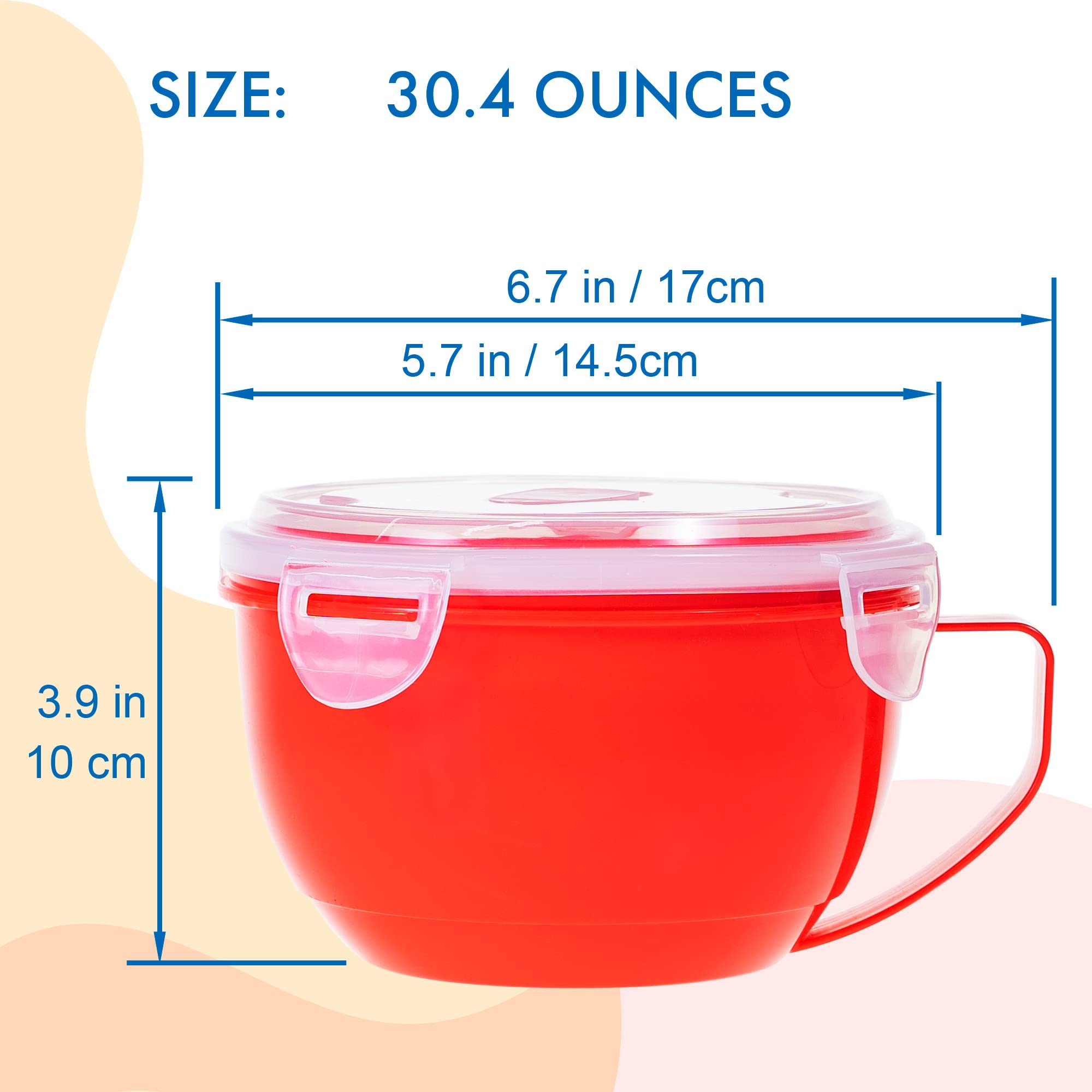 MATICAN Microwave Bowl with Lid, 2-Pack Microwave Soup Bowl with Lid, Noodle Bowl for Ramen, Soup, Beverages, 30.43 Ounces, Red
