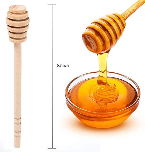 ICEYLI 4 Pcs (6.3 Inches) Wooden Honey Mixing Stirrer Honey Dipper Sticks Honey Comb Stick Honey Spoon Collecting Dispensing Drizzling Jam