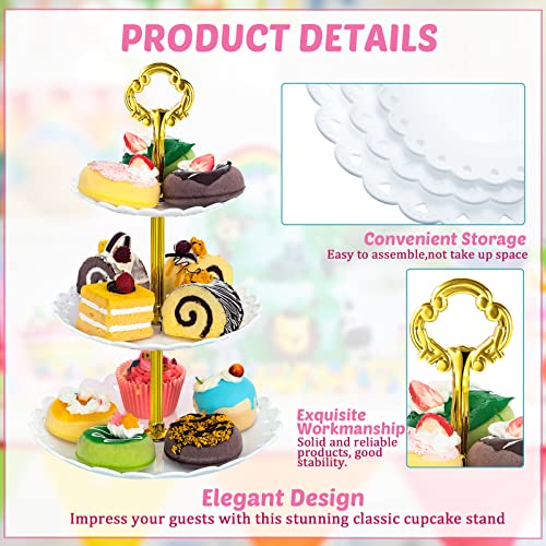 7 Pcs Cupcake Stands Dessert Plates Set 4 Pcs 3 Tire Round Cupcake Stands Cake Fruit Display Tower and 3 Pcs Plastic Rectangle Dessert Trays Candy Server for Wedding Birthday Baby Shower Tea Party