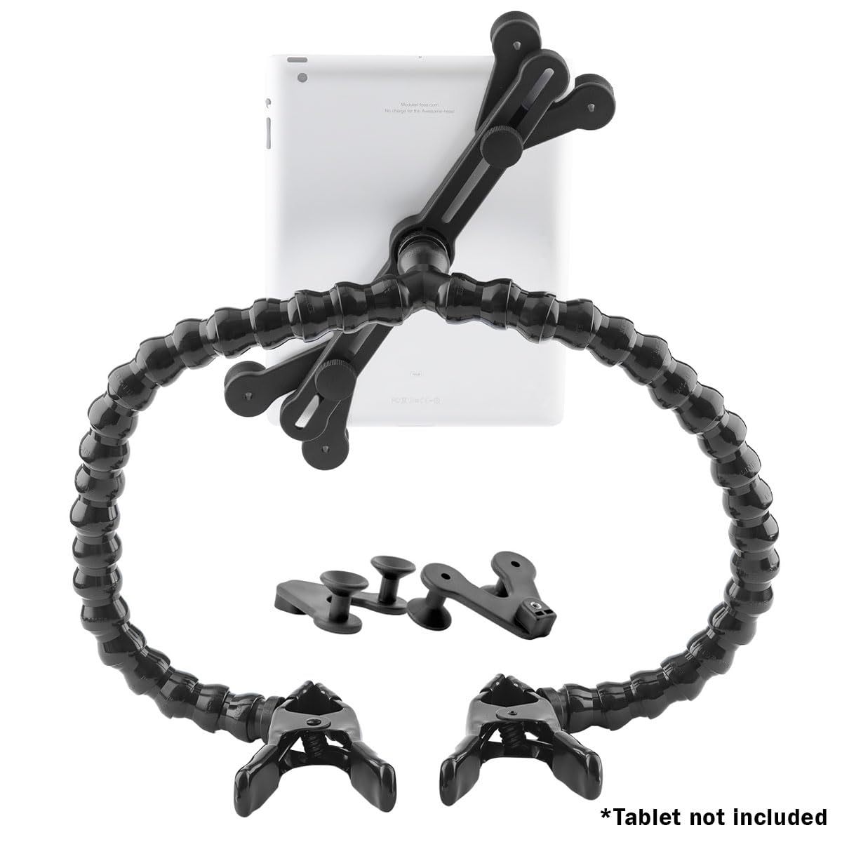 MOGO ModularHose Tablet Holder with Heavy Duty Spring Clamp (Opens to 2"), Compatible with Tablets and Cases up to 14.25" (iPad, iPad Air, iPad Pro 11, Samsung Tab, Microsoft Surface), Dual 18" Arms