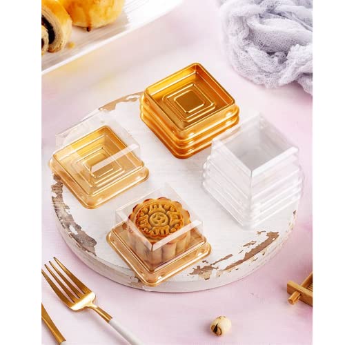 50 Pack Gold bottom Clear cover plastic mini cake box - muffin box - moon cake box - mung bean cake snow Mei Niang box(bottom 2 Inch X high 1-1/2 Inch)