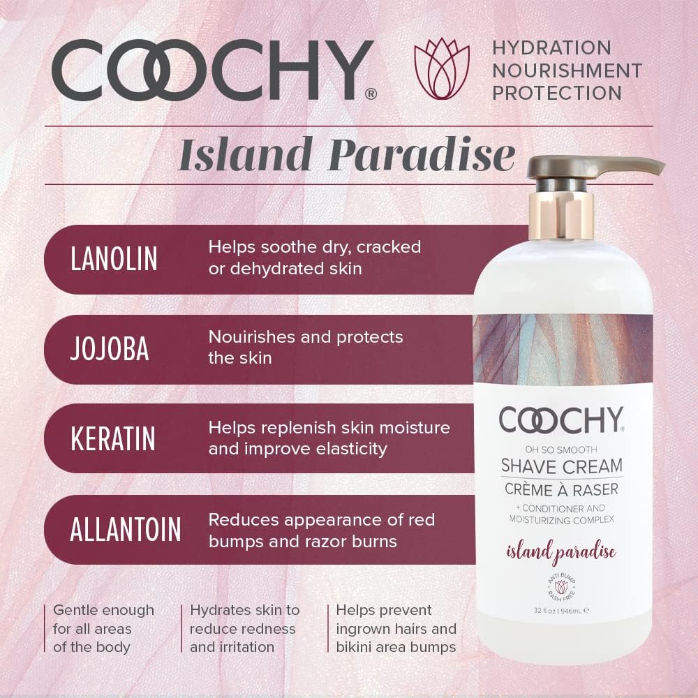 Coochy Intimate Shaving Cream | Shave Conditioner & Moisturizer for Face & Body | Ideal for Sensitive Skin Care, Anti-Bump | Island Paradise, 32 oz