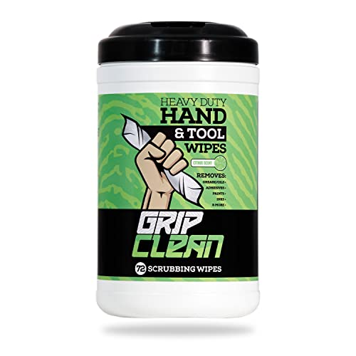 Grip Clean | Heavy Duty Hand Wipes & Cleaning Wipes for Hands, Tool, & Surfaces. Waterless Hand Cleaner For Auto Mechanics & Tool Cleaner Wipes- Citrus Scented Cleansing Wipes Remove Grease, Oil, Paint, Inks & more (72ct)