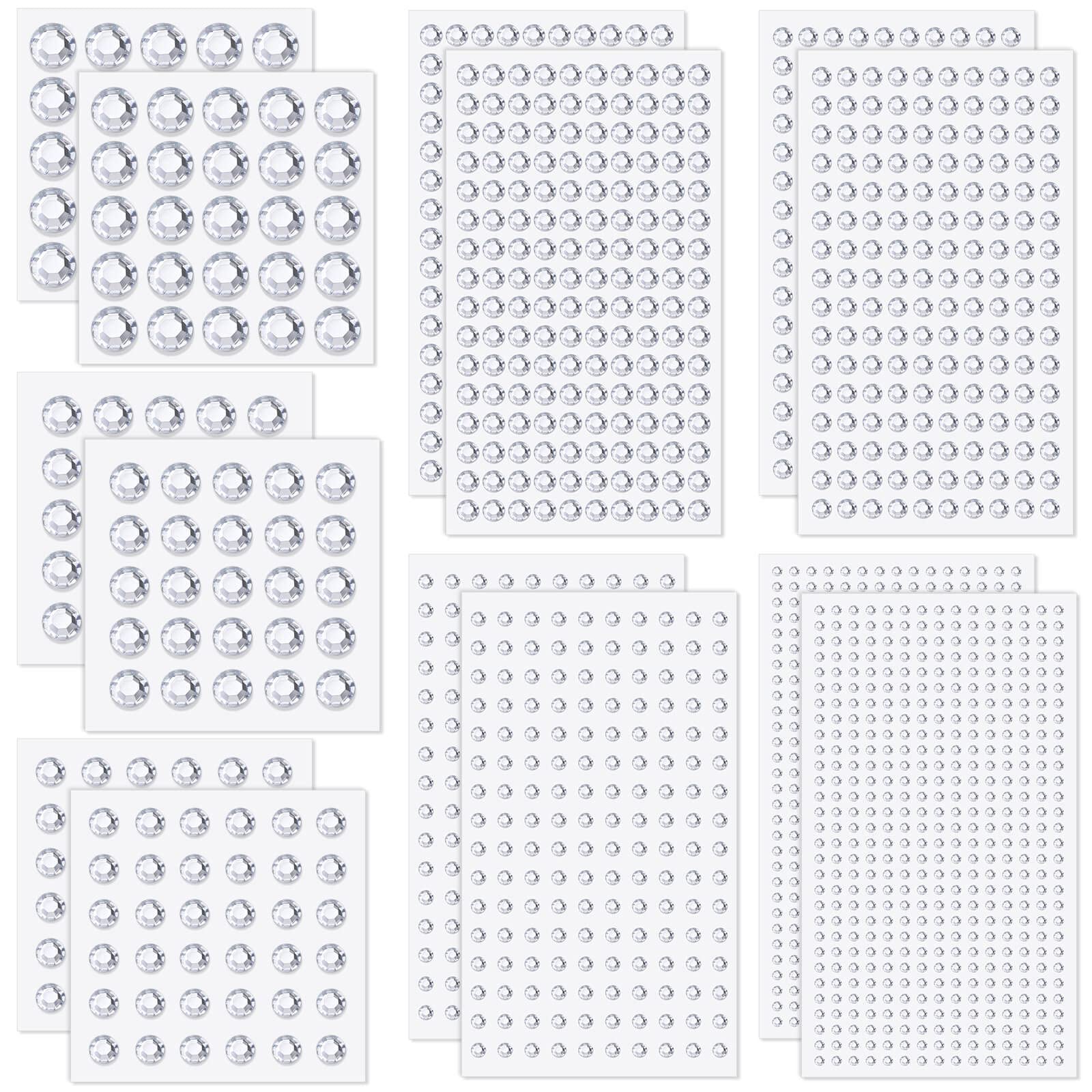 2032 Pieces Self Adhesive Face Gems Stick on, Cridoz Hair Gems Rhinestones Stickers Bling Jewels for Makeup, Crafts, Home Decor Scrapbooking Embellishments, 7 Sizes 3mm/4mm/5mm/6mm/8mm/10mm/12mm