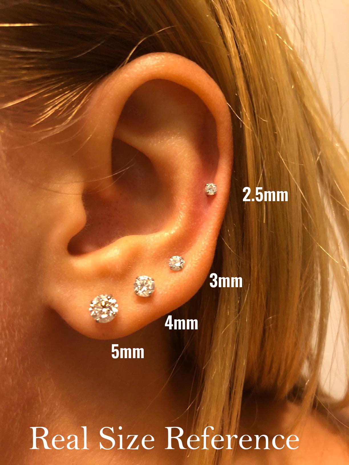 14k White Gold Solitaire Round Tint Cubic Zirconia Small CZ Stud Earrings with 14k Gold butterfly Push-backs (3mm)