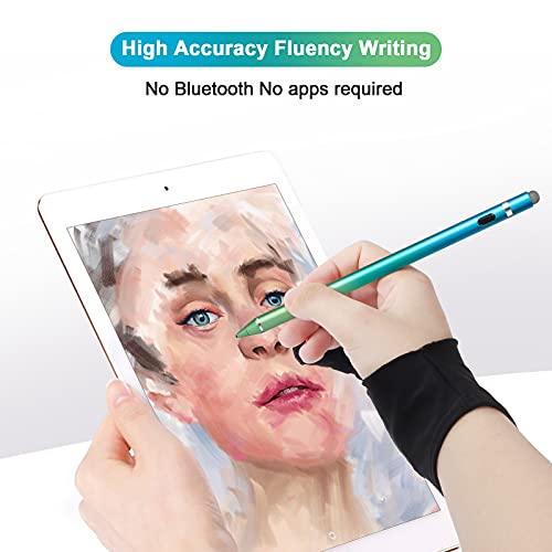 Stylus Pen for Touch Screens, Active Digital Pens Rechargeable 1.5mm Fine Tips Smart Pencil Compatible with iPad iPhone and Most Tablet with Glove by OOCLCURFUL (Blue+Light Green)