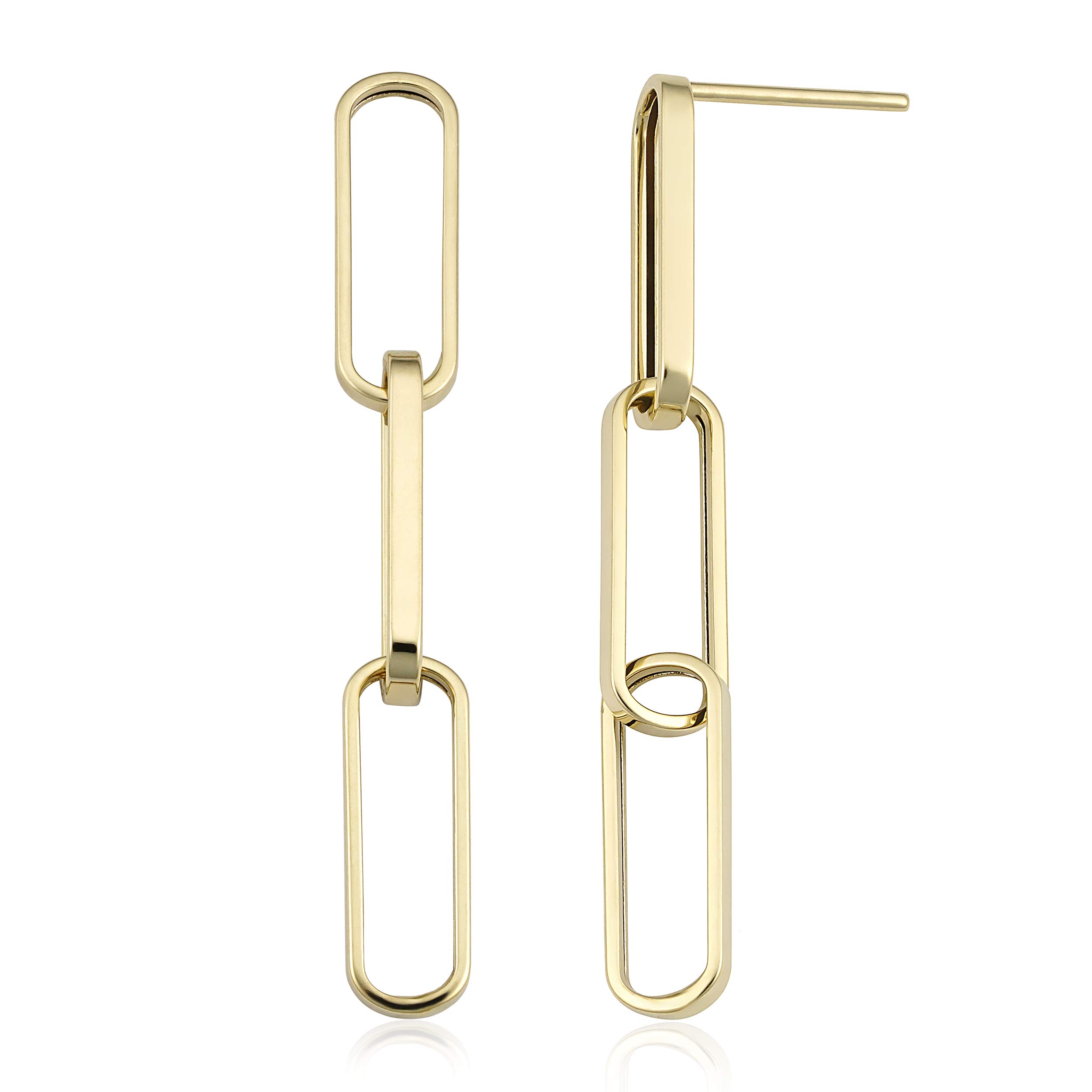 14k Yellow Gold Paper Clip Link Chain Drop Earrings (1.7 inches long)