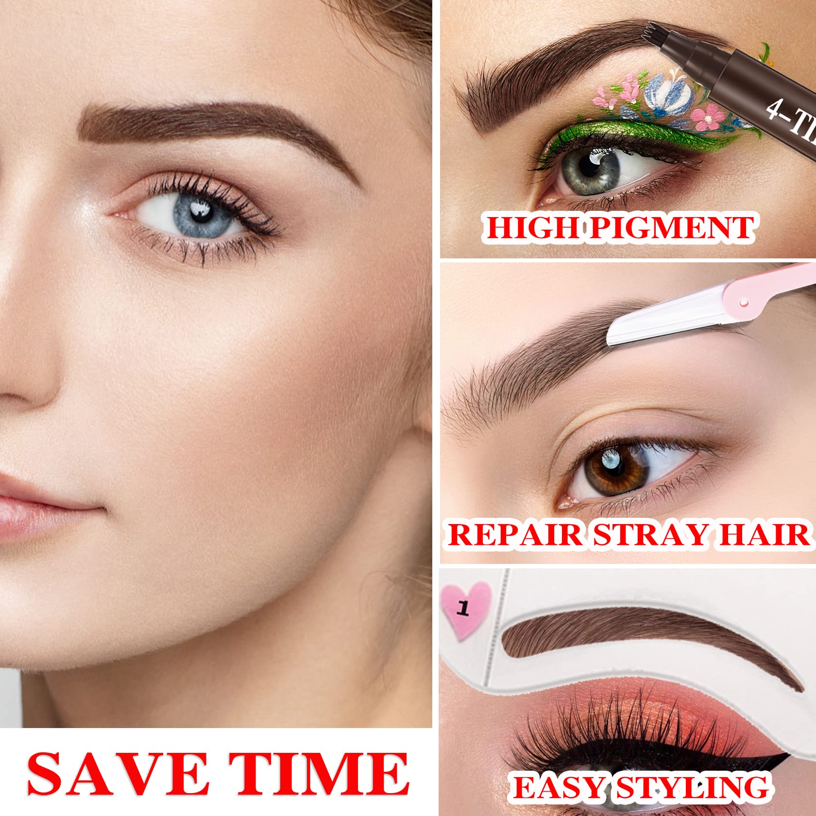 3 Pcs Eyebrow Tattoo Pen Waterproof Microblading Eyebrow Pencil Long Lasting Brow Pen with a Micro-Fork Tip Applicator,Easily Create Natural Charming Eyebrow Makeup(Dark Brown)