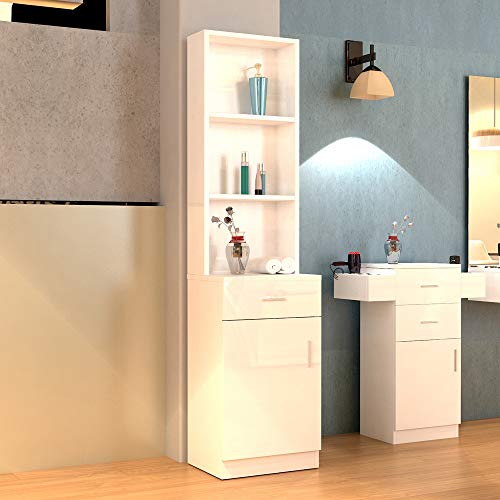 70.08inch Tall 3-Tier Bookcase with Drawers - White Narrow Bookcase with Cabinet , Open Storage Display Cabinet, 3-Cube Bookshelf for Living Room, Bedroom, Office 178 x 34 x 33 cm(L x W x H)