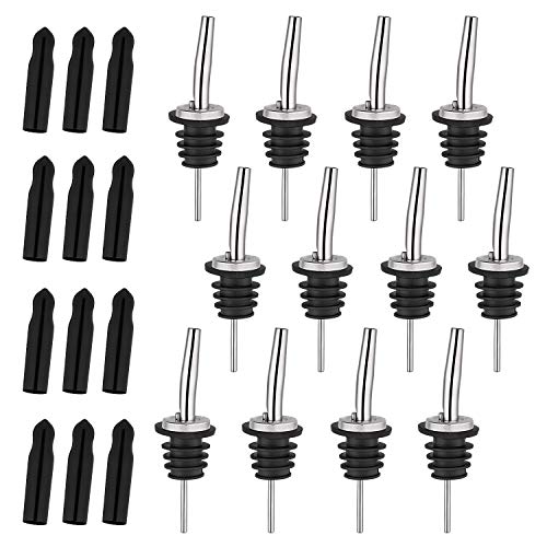 AOZITA 12 Pack Stainless Steel Liquor Bottle Pourers Tapered Spout with Long Dust Caps, Oil Dispenser Bottle Spouts for Pours Liquor, Vinegar, Syrup or Olive Oils (12 Bottle Pourers +12 Dust Covers)