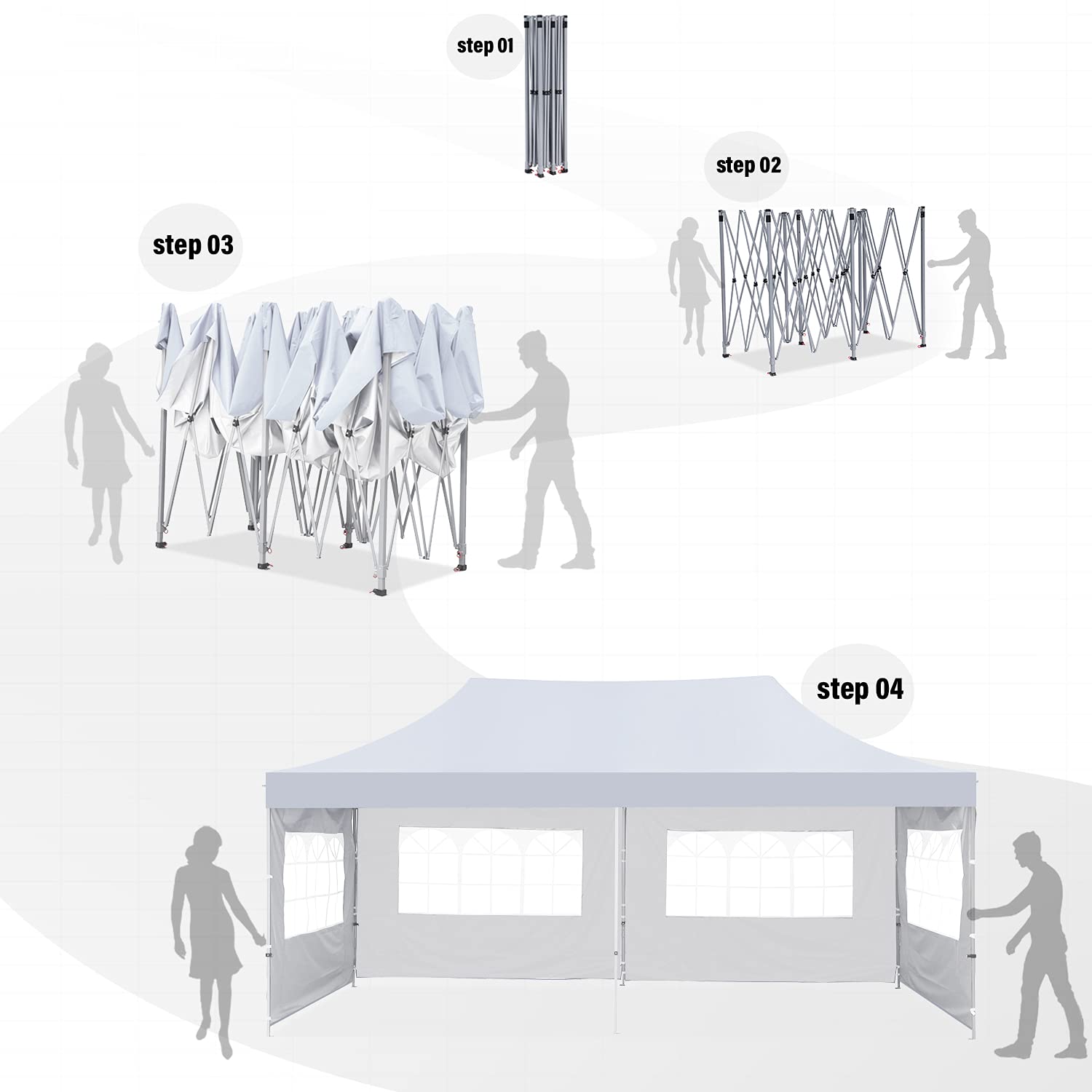 10x20 Heavy Duty Pop Up Canopy Tent, Instant Outdoor Beach Canopy Tent with 4 Removable Sidewalls and Carrying Bag, Waterproof Gazebo Tent Shelter for Parties, Backyard, and Wedding