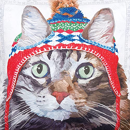 C&F Home Winter Hat Cat Premium Indoor/Outdoor Pillow Christmas Patio Decor Decoration Accent Throw Pillow 18 x 18 Gray