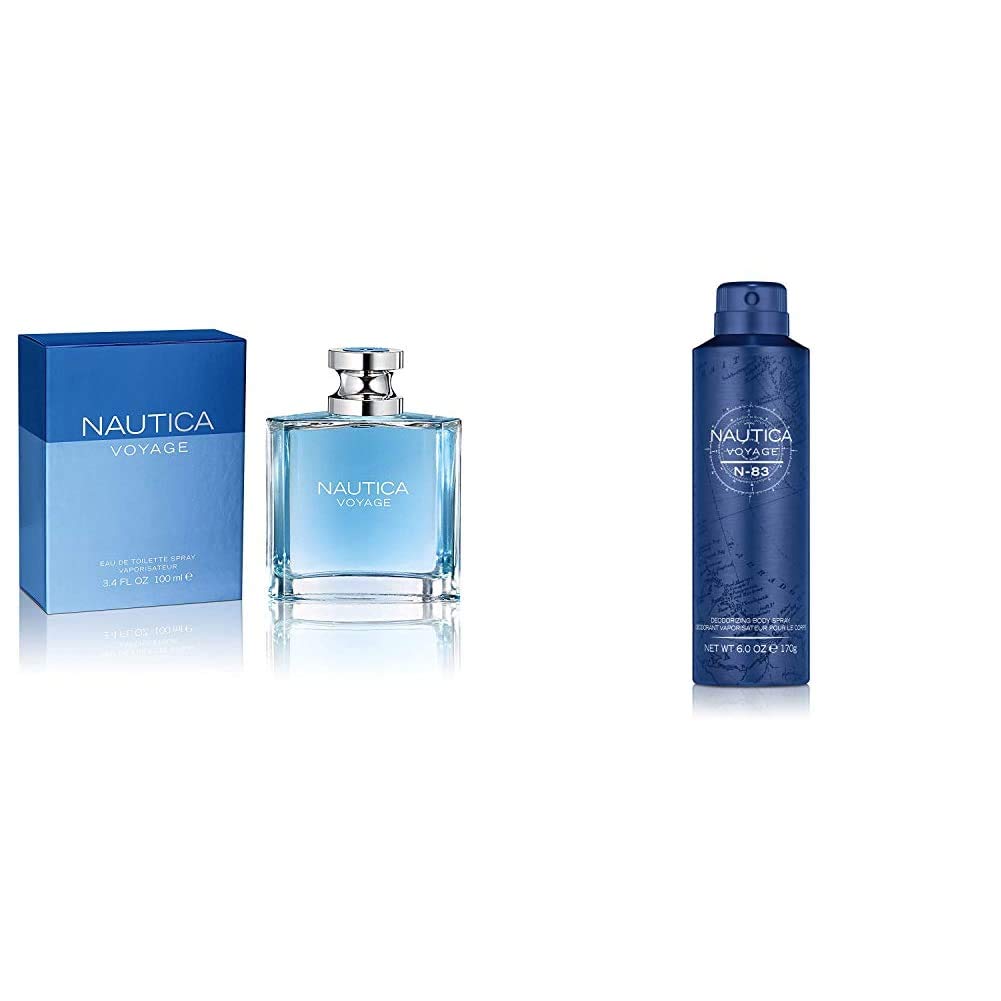 Nautica Voyage By Nautica For Men. Eau De Toilette Spray 3.4 Fl Oz and Nautica Voyage N-83 Body Spray, 6 Fluid Ounce